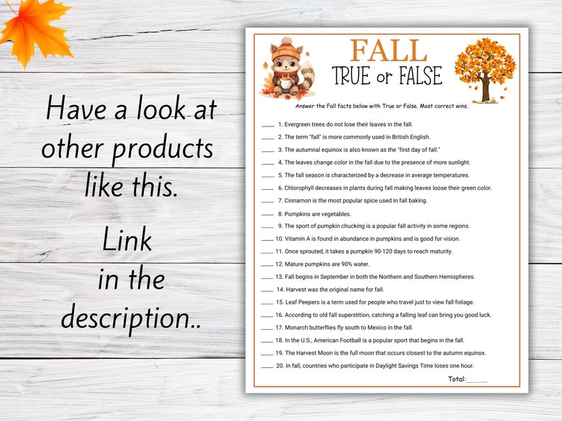 Fall Trivia Game, Printable Fall Game, Printable Autumn Game, Family ...