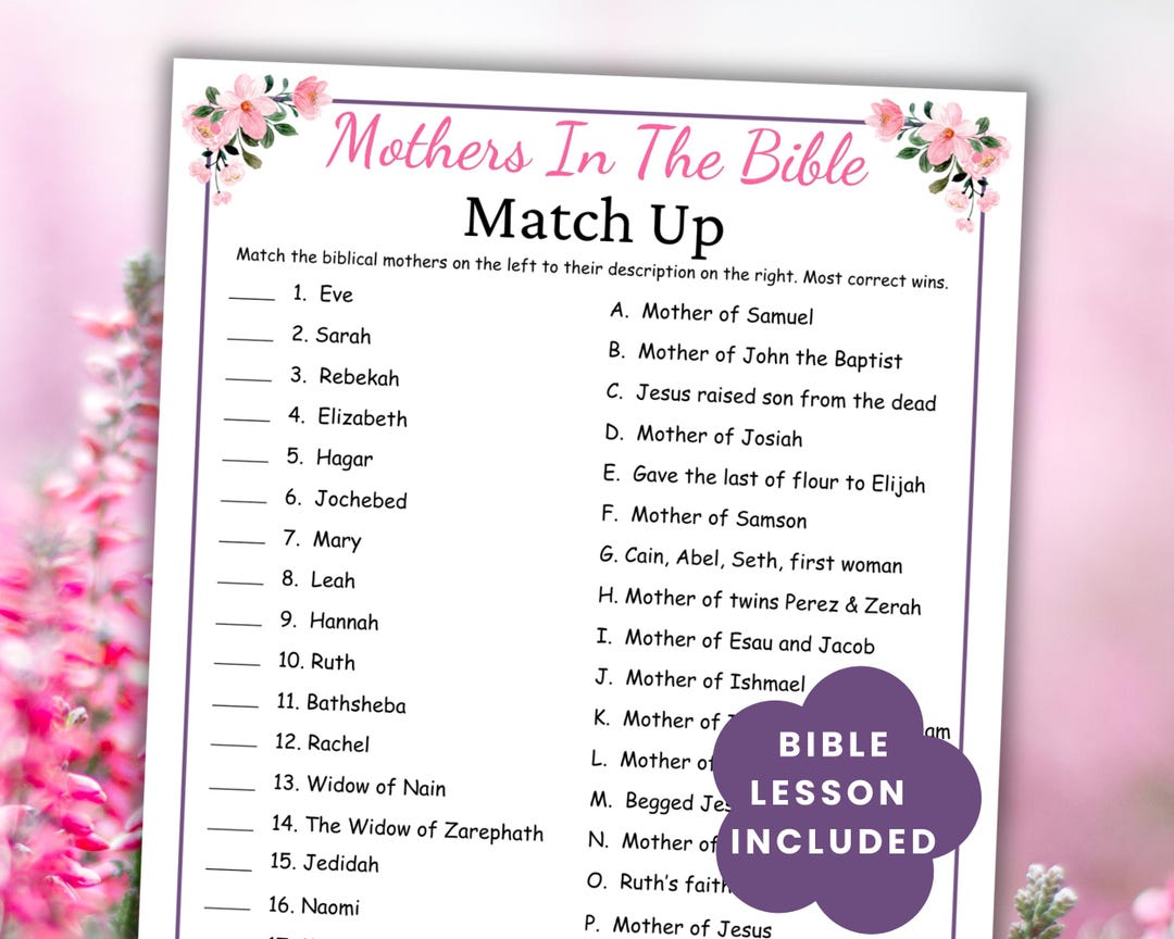 Mothers in the Bible Matching Game, Mother's Day Trivia, Bible Lesson ...