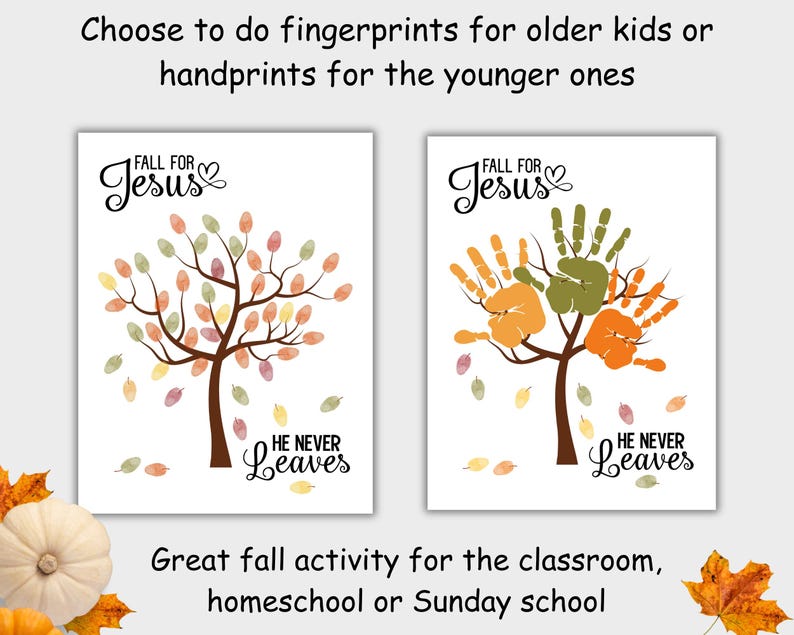 Fall for Jesus Fingerprint Art, Sunday School Printable, Tree Handprint ...
