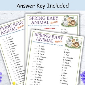Spring Game Printable, Baby Animal Matching, Baby Animal Name, Spring ...