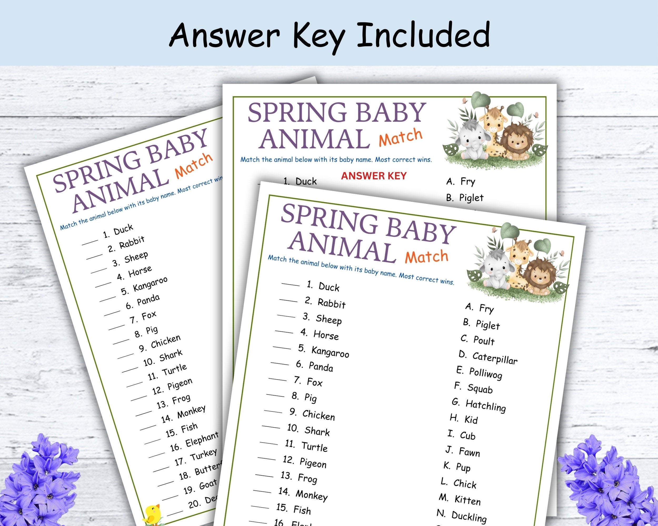 Spring Game Printable, Baby Animal Matching, Baby Animal Name, Spring ...