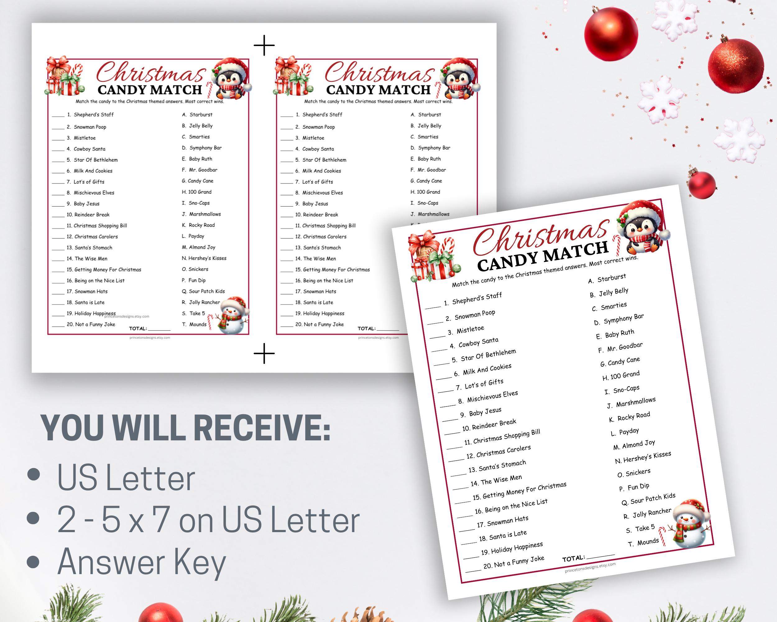 Christmas Candy Match Trivia Game, Holiday Trivia Game, Printable ...