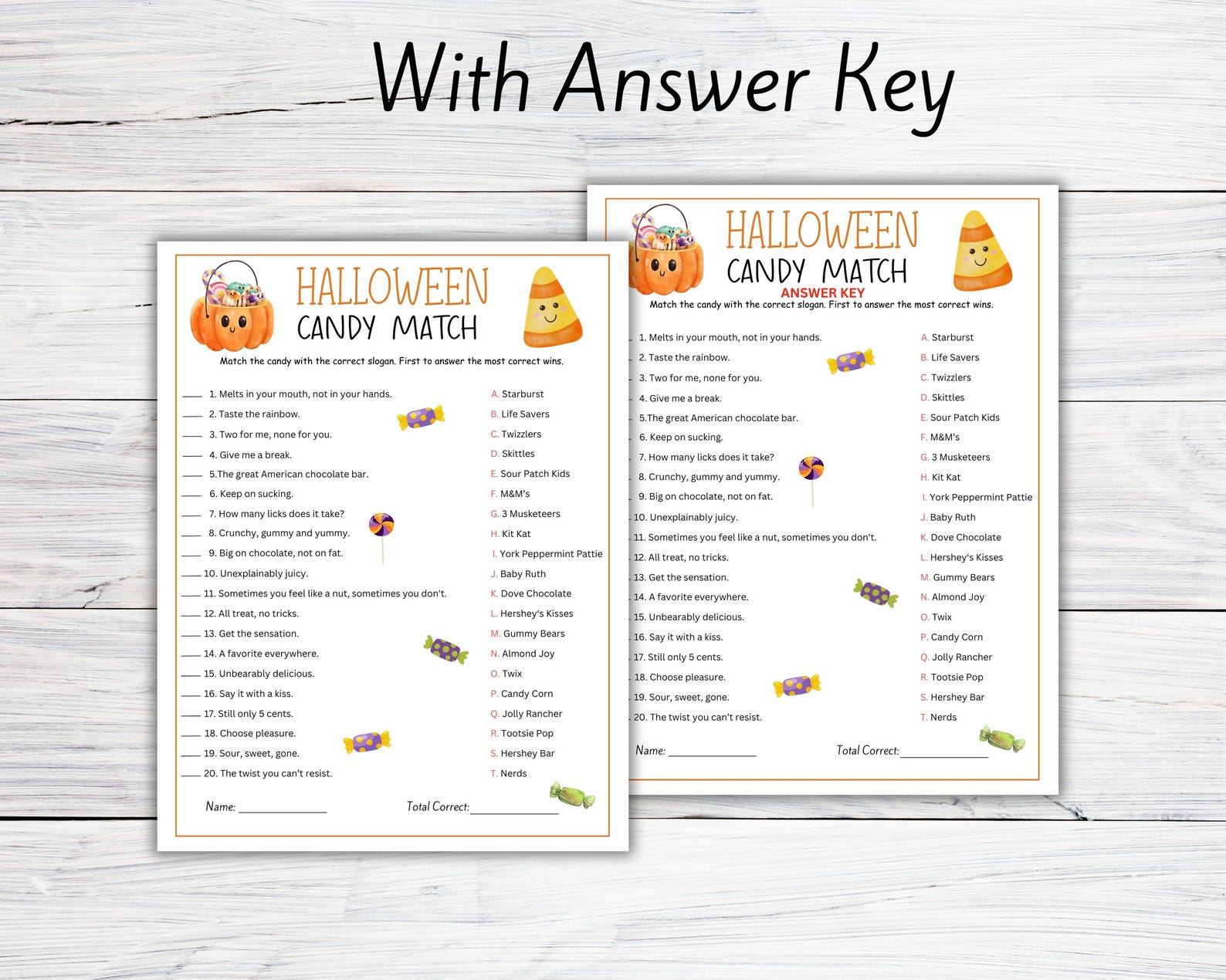 Halloween Candy Match Game, Halloween Trivia, Halloween Party Games ...