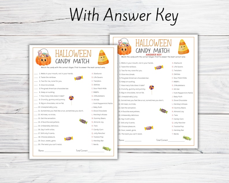 Halloween Candy Match Game, Halloween Trivia, Halloween Party Games ...
