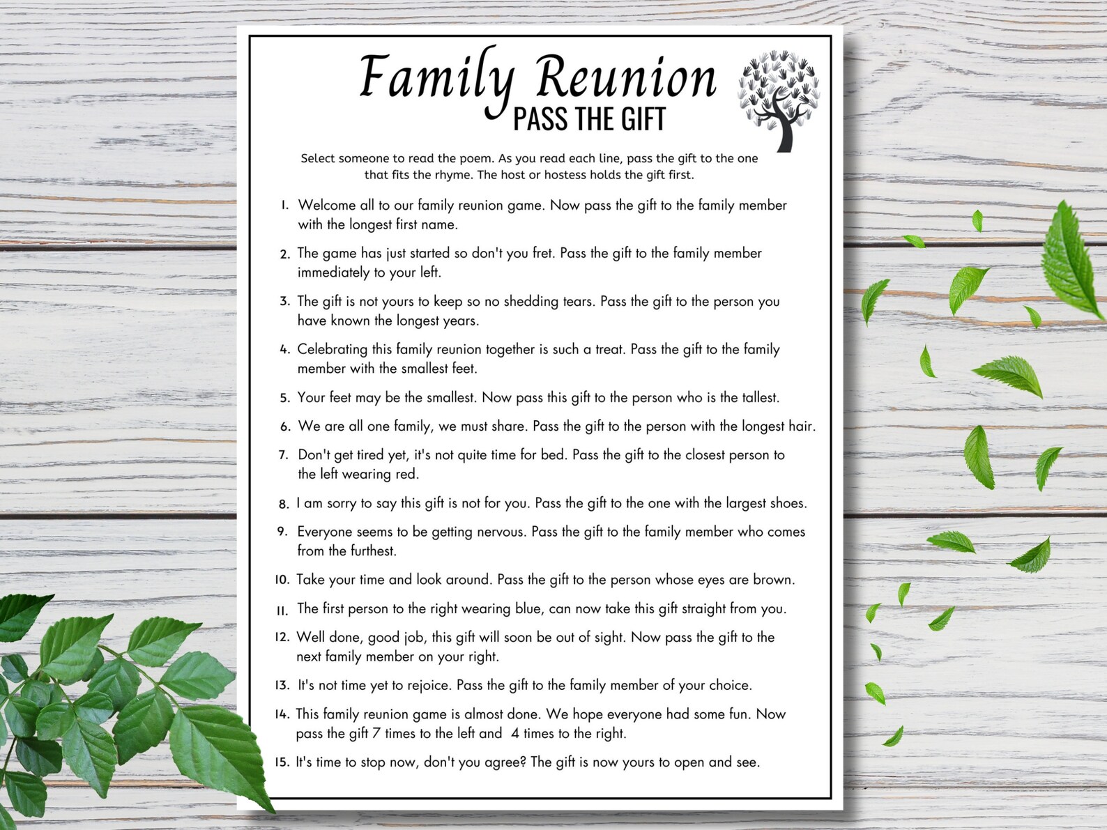 Family Reunion Game, Pass the Gift Game, Left Right Game, Printable ...