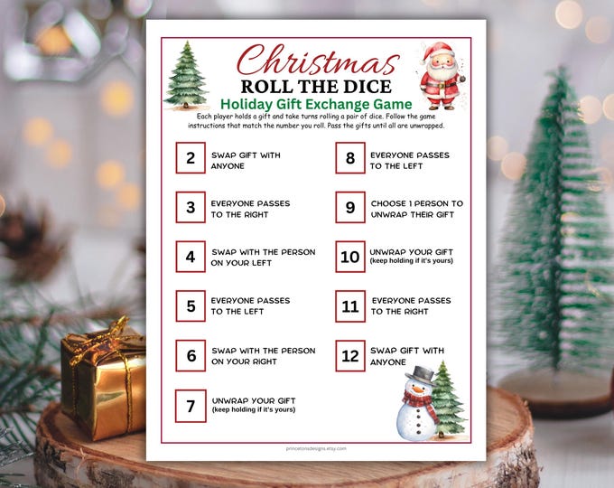 Christmas Gift Exchange Dice Game, White Elephant Exchange, Gift Swap ...