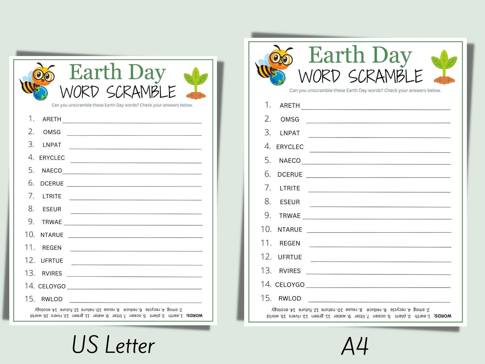 Earth Day Word Scramble, Earth Day Printable Game, Environmental ...
