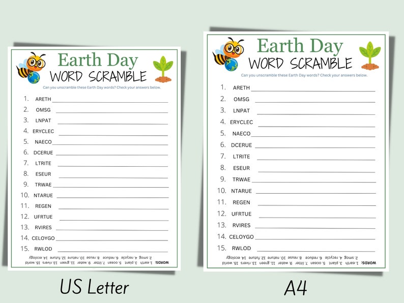 Earth Day Word Scramble, Earth Day Printable Game, Environmental ...