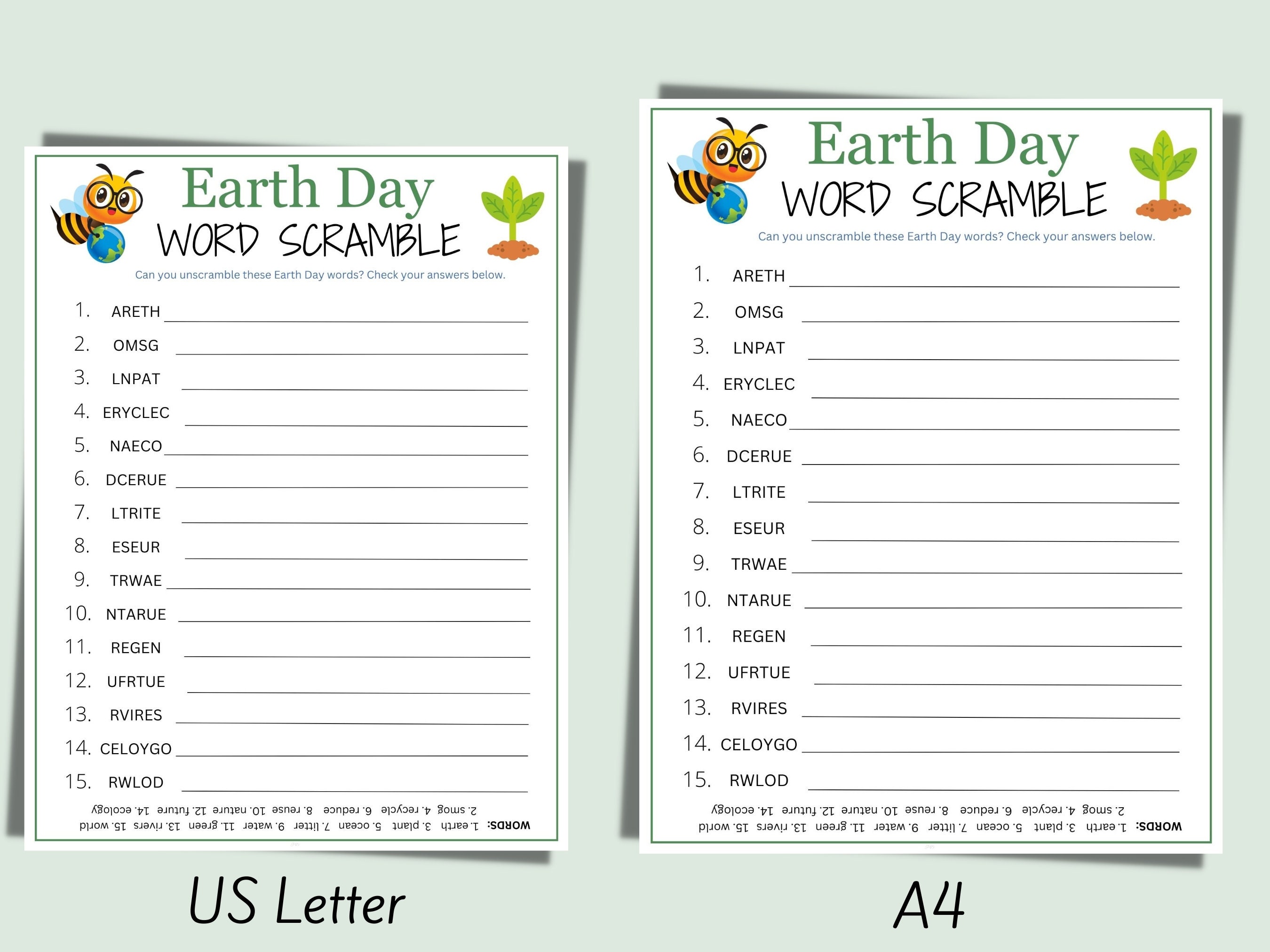 Earth Day Word Scramble, Earth Day Printable Game, Environmental ...