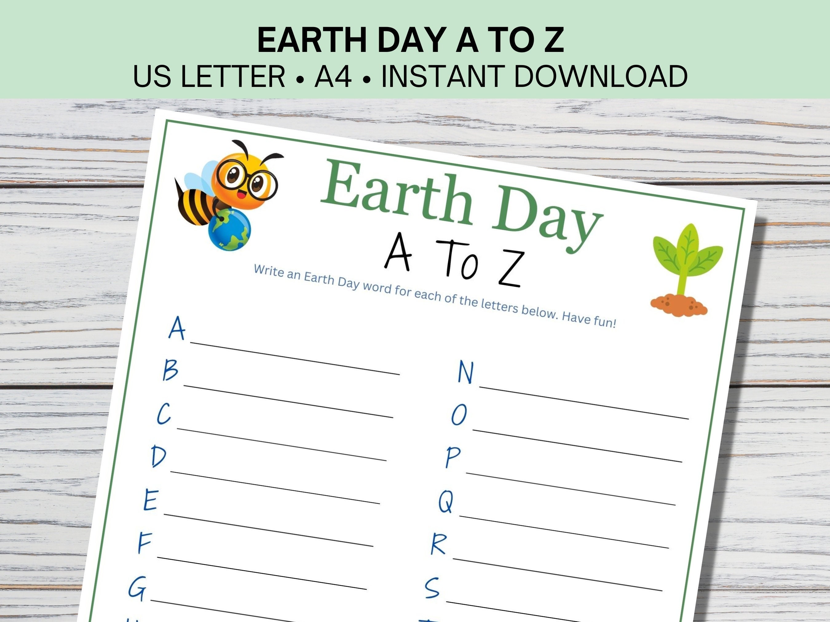 Earth Day Alphabet A to Z Game, Earth Day Printable Games, Activity for ...
