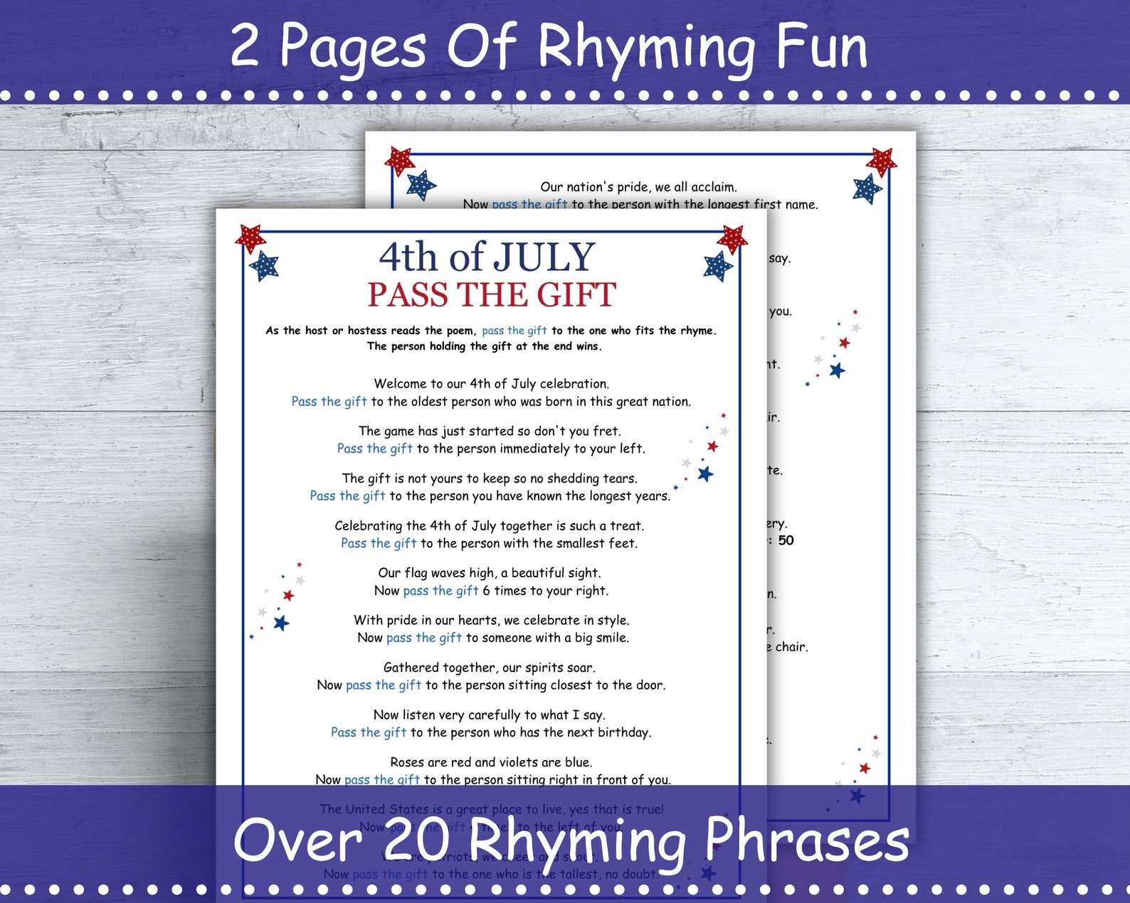4th of July Game, Pass the Gift Game, Independence Day Printable, Pass ...