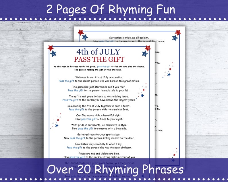 4th of July Game, Pass the Gift Game, Independence Day Printable, Pass ...