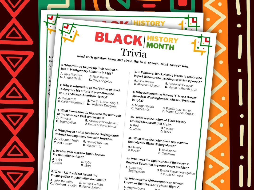 Black History Month Trivia, Black History Trivia, African American Games, Juneteenth Quiz, Black ...
