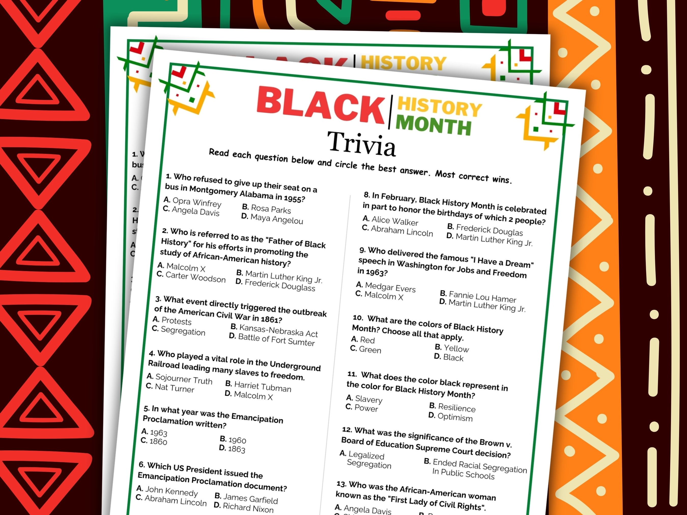Black History Month Trivia, Black History Trivia, African American ...