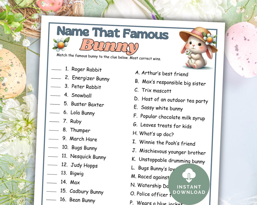 Easter Trivia Name That Bunny Game, Printable Easter Activity, Easter ...