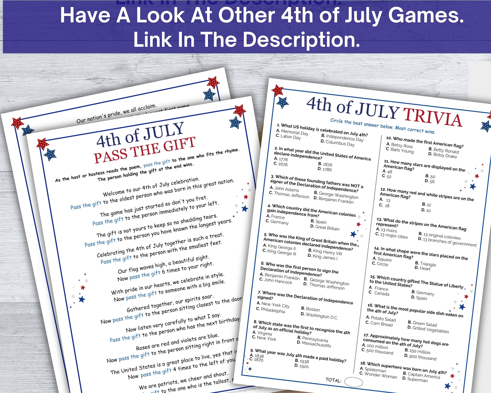 4th of July Game, Pass the Gift Game, Independence Day Printable, Pass ...