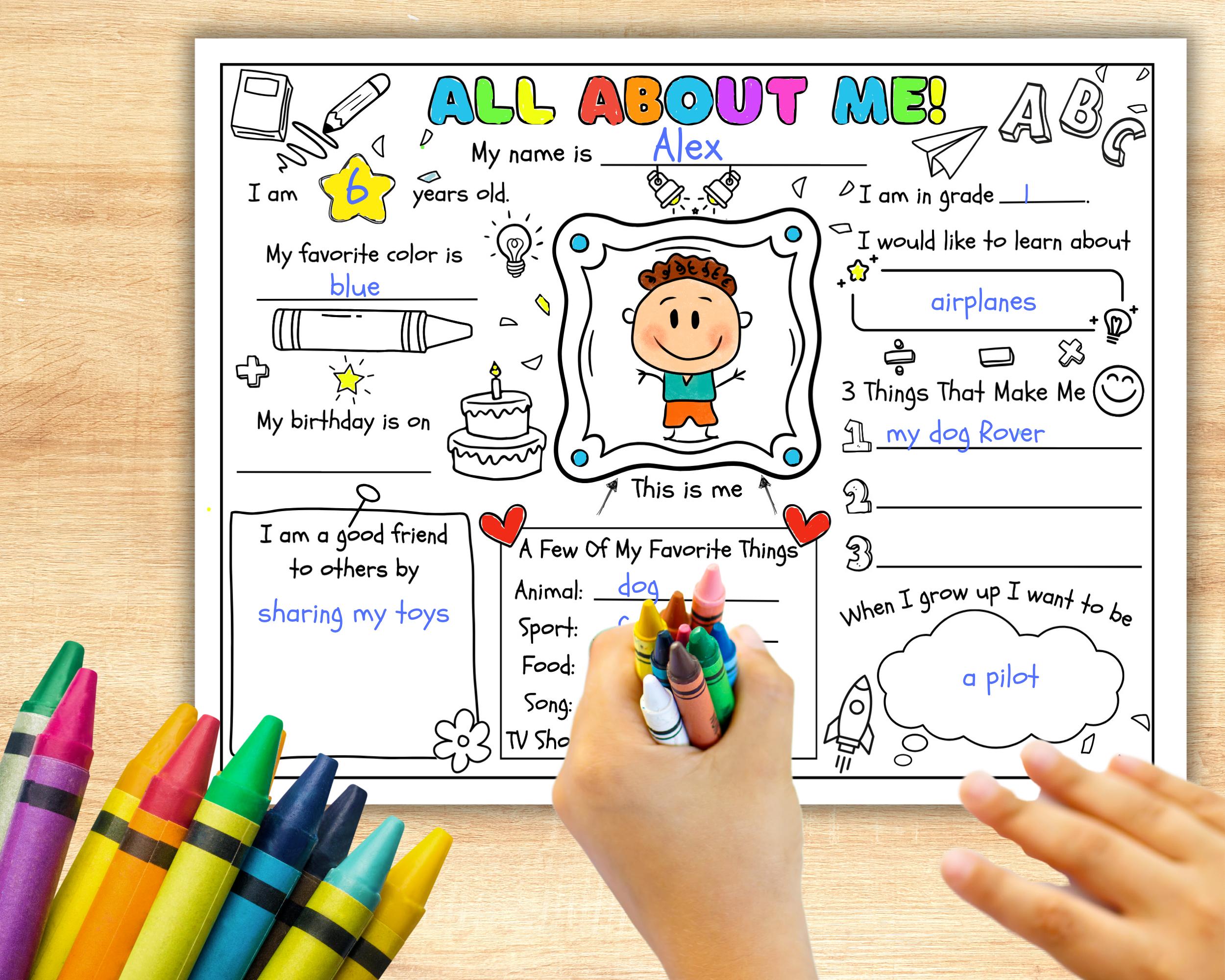 All About Me Printable Activity Coloring Page, All About Me Back to ...