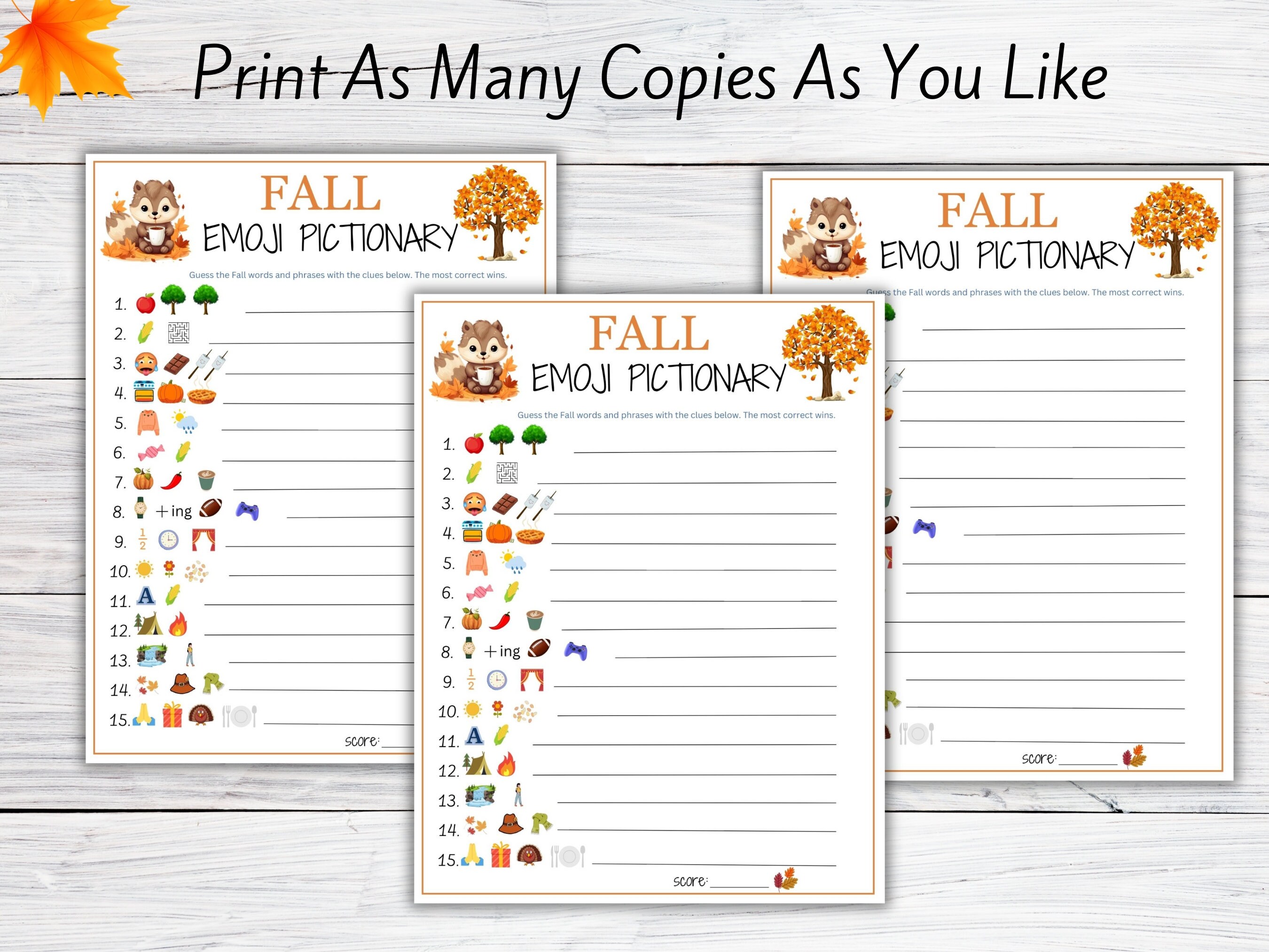 Fall Emoji Pictionary Game, Fall Games Printable, Autumn Emoji ...
