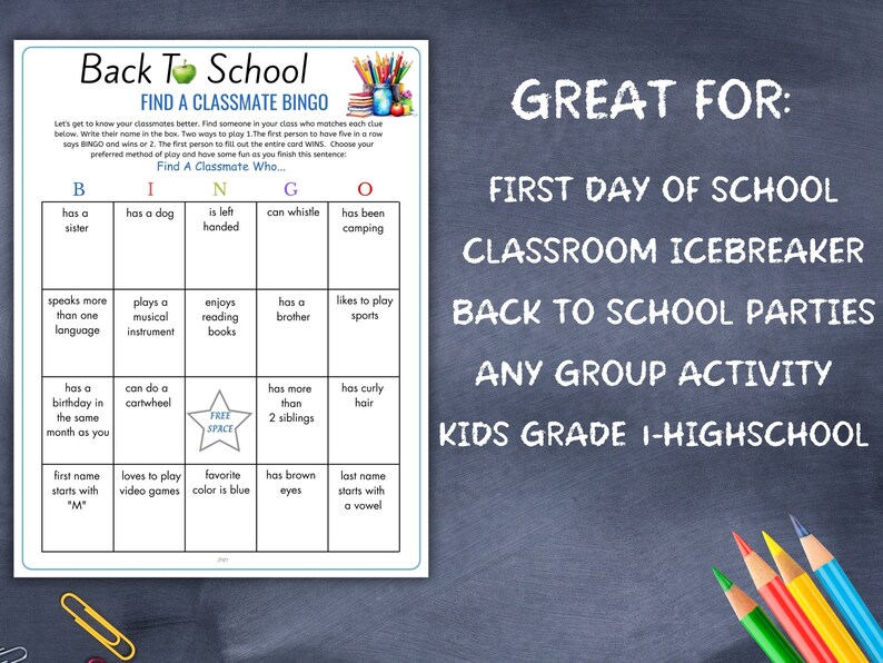 Back to School Bingo, Back to School Game for Kids, First Day of School ...