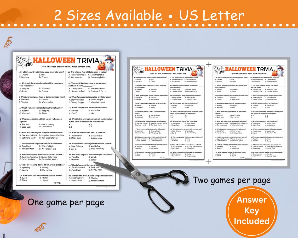 Halloween Trivia, Printable Halloween Game, Halloween Party Game ...