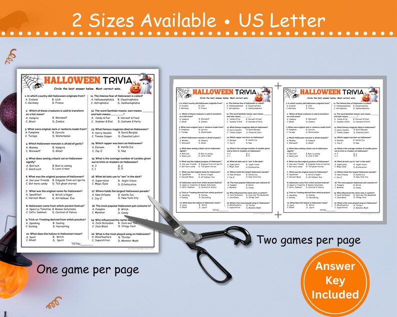 Halloween Trivia, Printable Halloween Game, Halloween Party Game ...