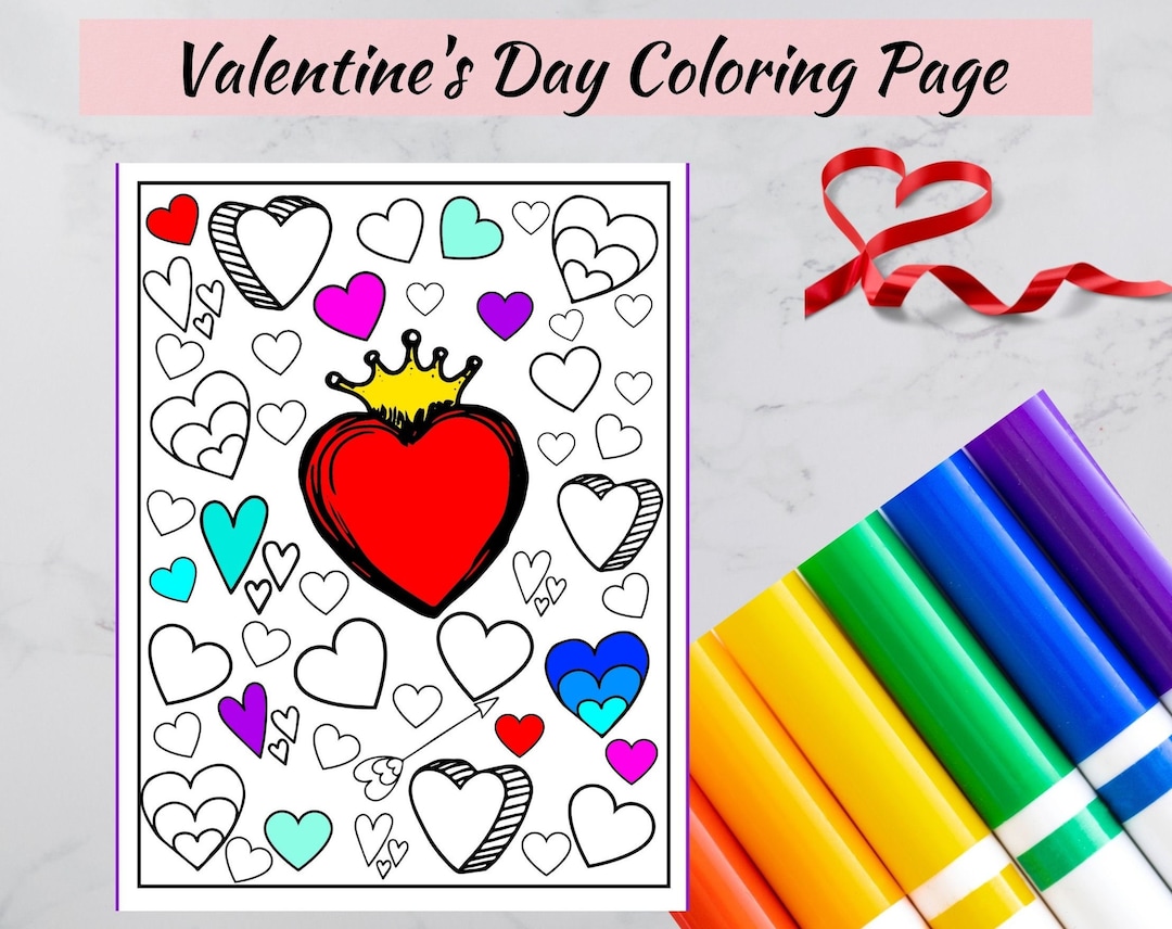 Valentine's Day Heart Coloring Page, Princess Coloring Page, Cute ...