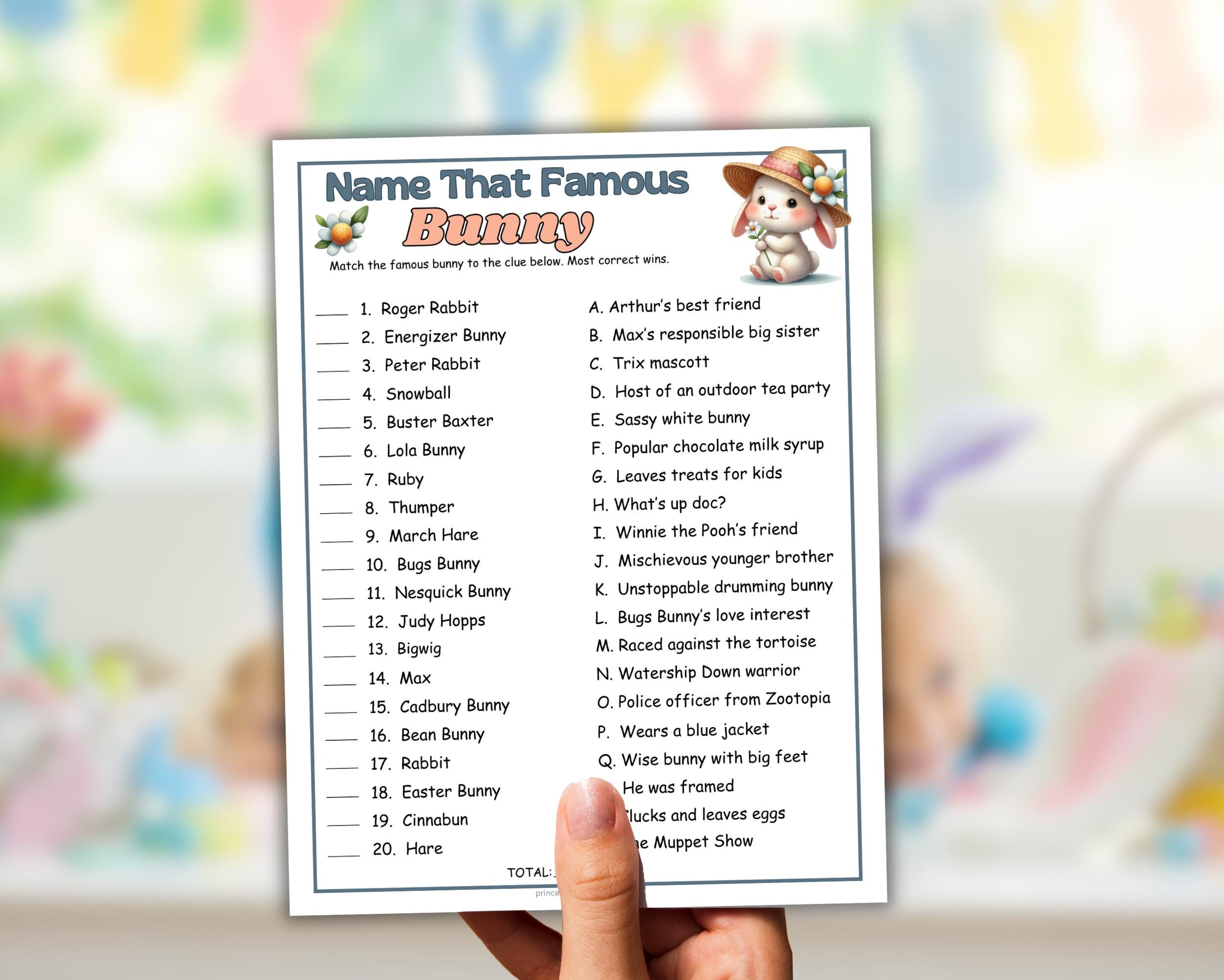 Easter Trivia Name That Bunny Game, Printable Easter Activity, Easter ...