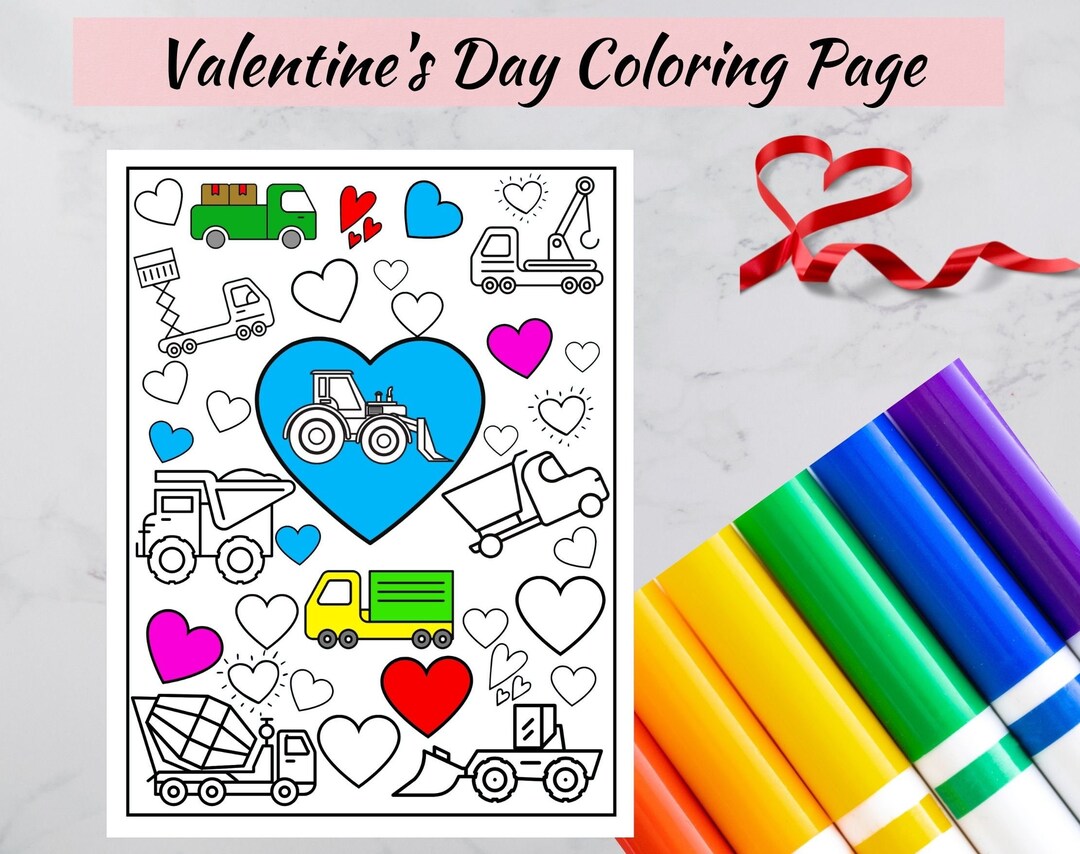 Valentine's Day Heart Coloring Page, Truck Coloring Page, Fun Activity ...