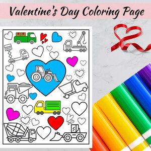 Valentine's Day Heart Coloring Page, Truck Coloring Page, Fun Activity ...