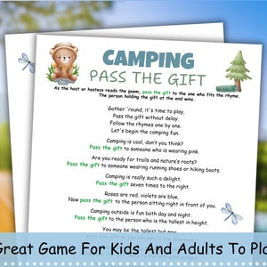 Camping Game, Camping Pass the Gift, Camping Party Printable, Camping ...
