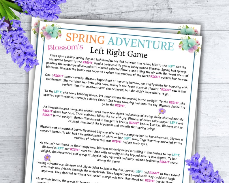Spring Games Printable, Spring Left Right Game, Spring Party Game, Pass ...