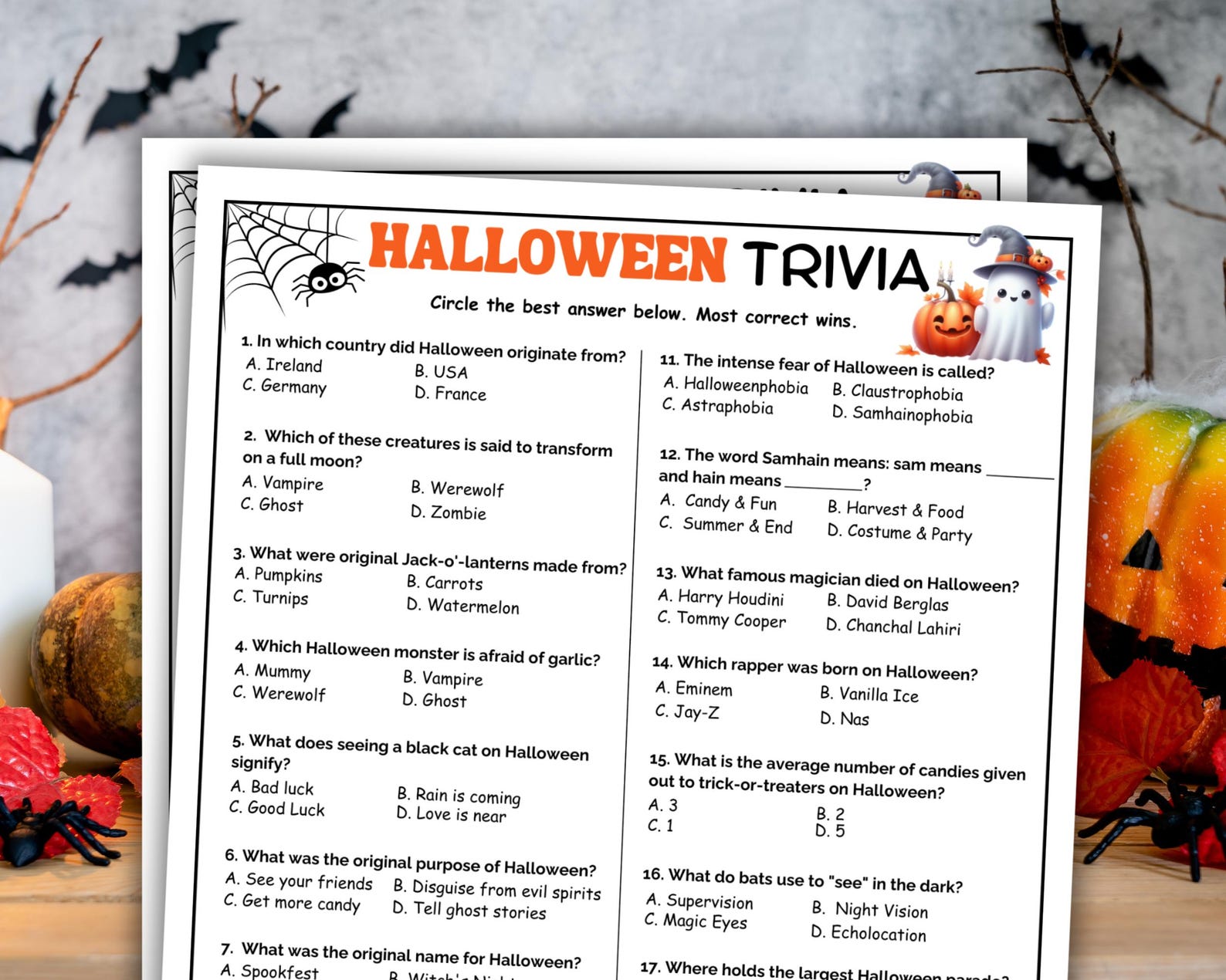 Halloween Trivia, Printable Halloween Game, Halloween Party Game ...