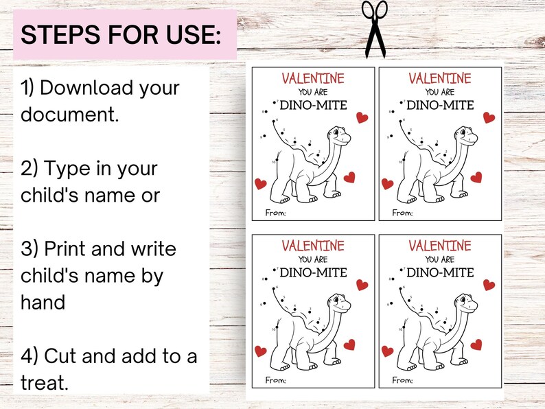 Dinosaur Valentine Cards, Dot to Dot Valentine Printable, Valentine ...