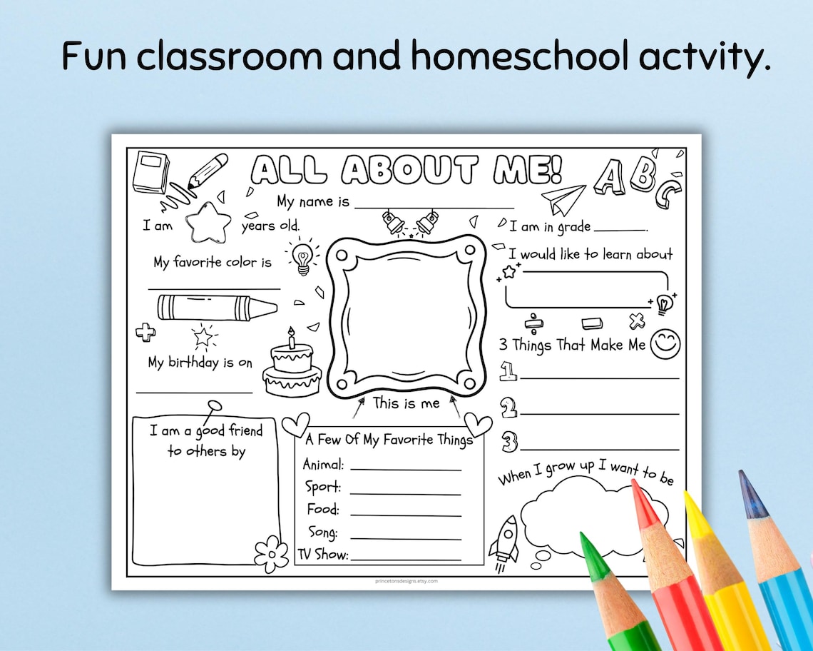 All About Me Printable Activity Coloring Page, All About Me Back to ...