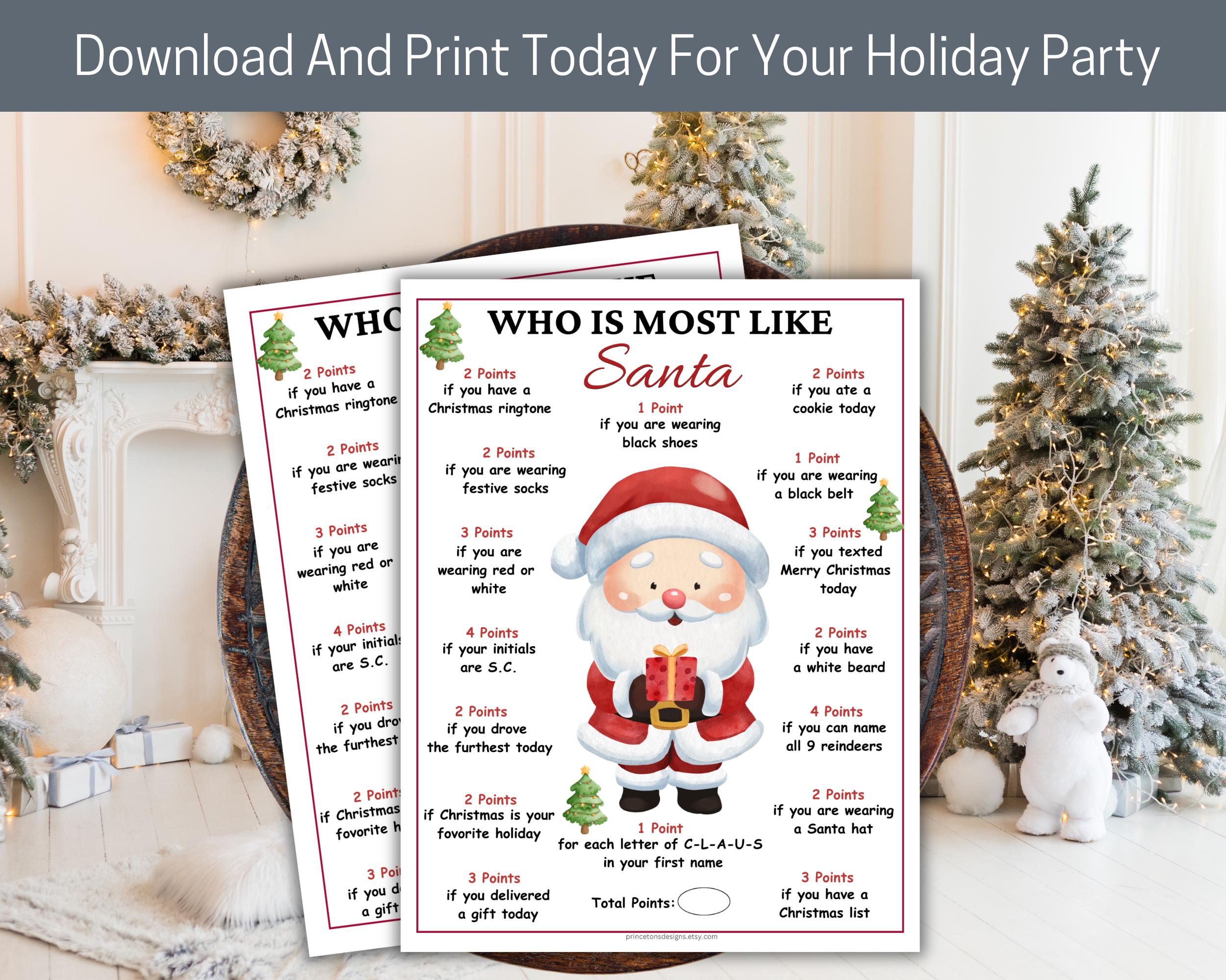 Christmas Game Who is Most Like Santa, Printable Christmas Party Games ...