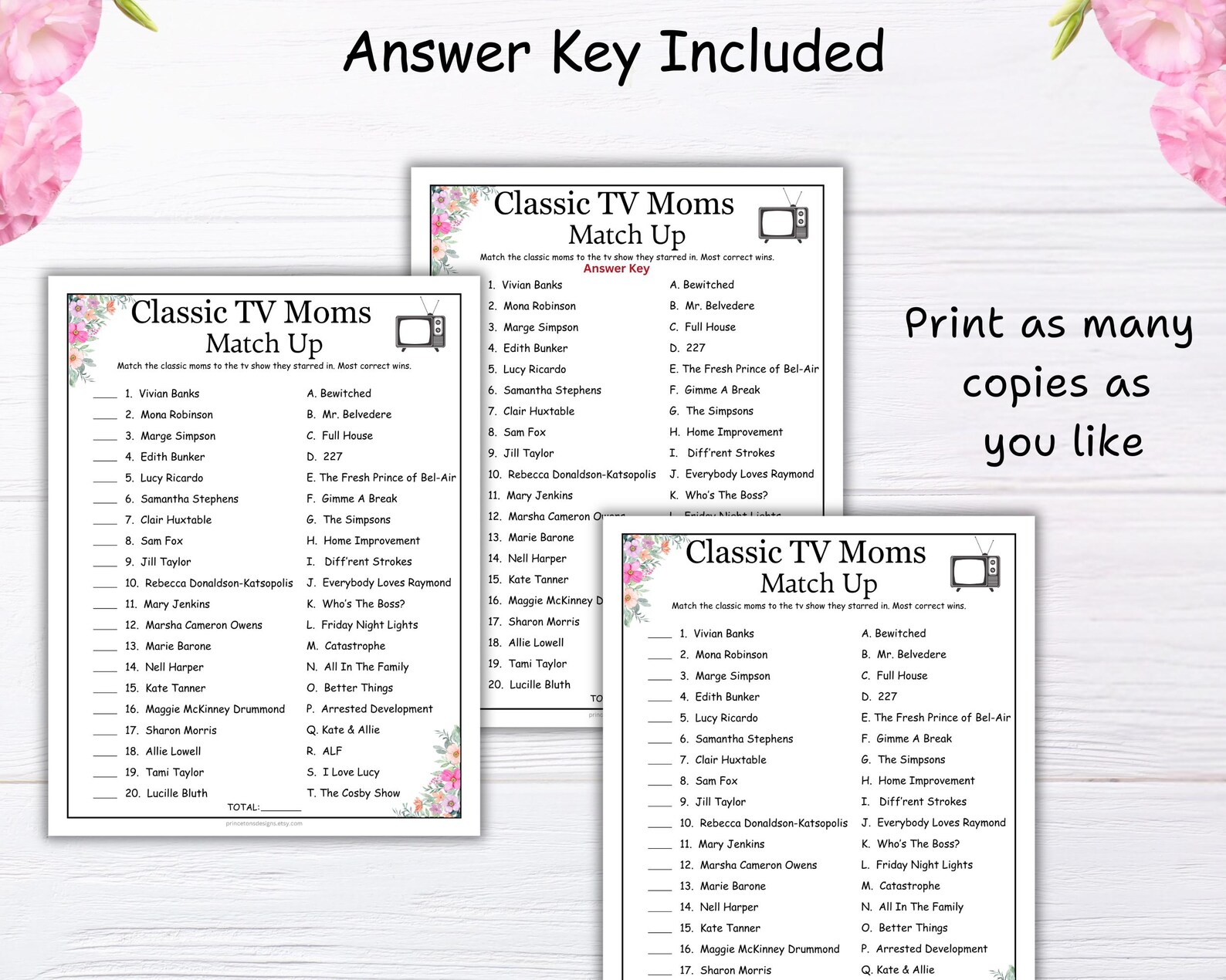 Mother's Day Trivia TV Moms Game, Pop Culture Game, Famous Moms ...