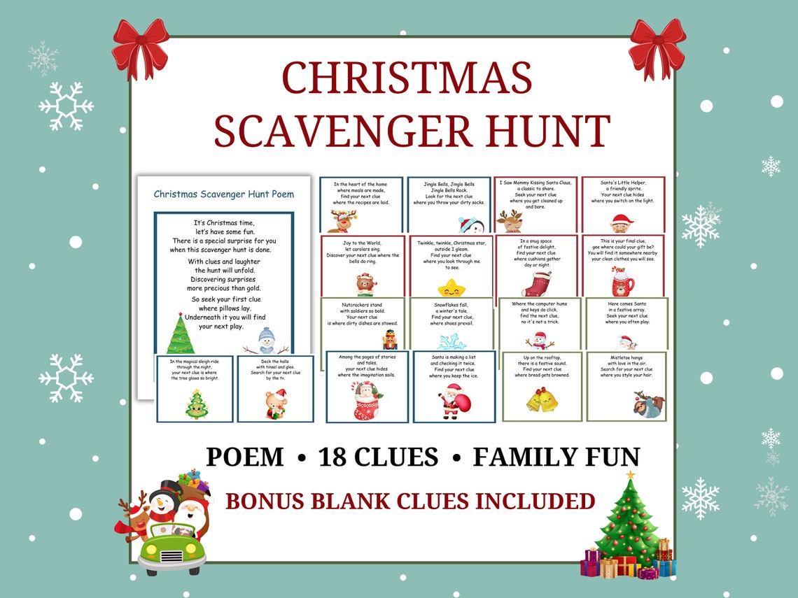 Christmas Scavenger Hunt Printable, Indoor Christmas Treasure Hunt ...