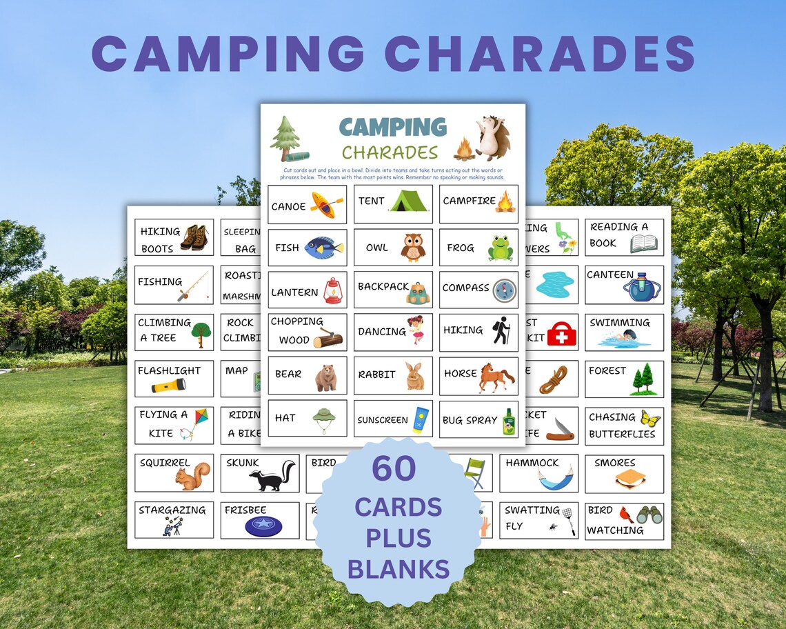 Camping Charades Camping Game, Printable Charades Camping Activities ...