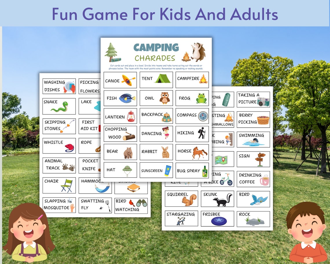 Camping Charades Camping Game, Printable Charades Camping Activities ...