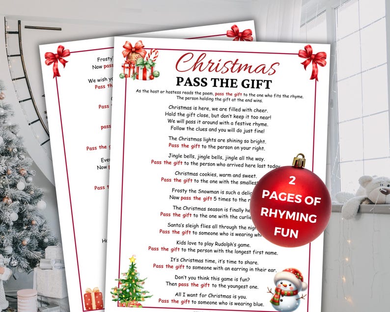 Christmas Pass the Gift Game, Printable Christmas Game, Office Holiday ...