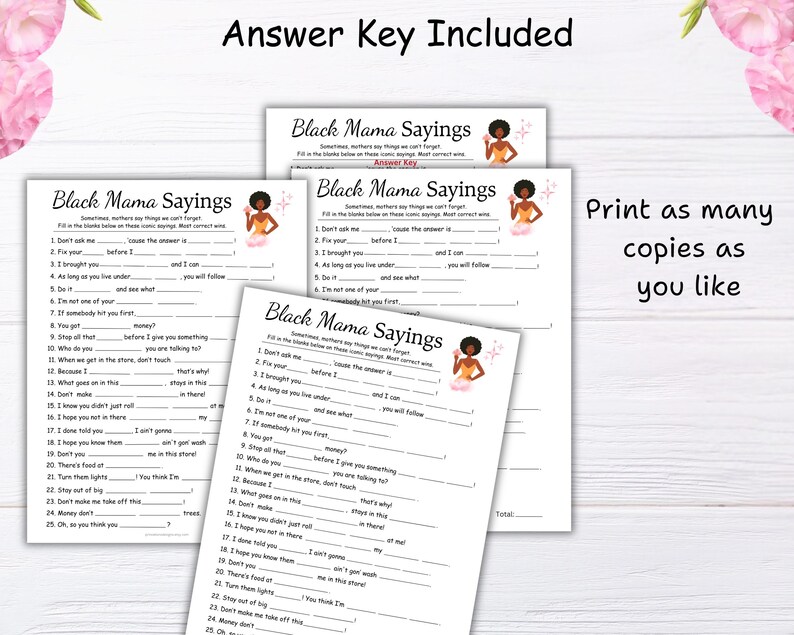 Black Mama Sayings Baby Shower Game, Black Baby Shower Game, African ...