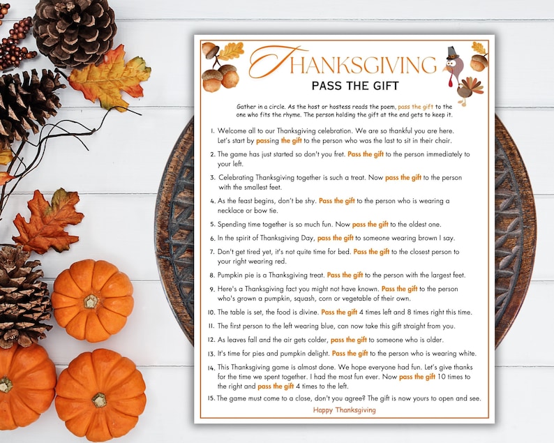 Thanksgiving Pass the Gift Game, Thanksgiving Games Printable, Left ...