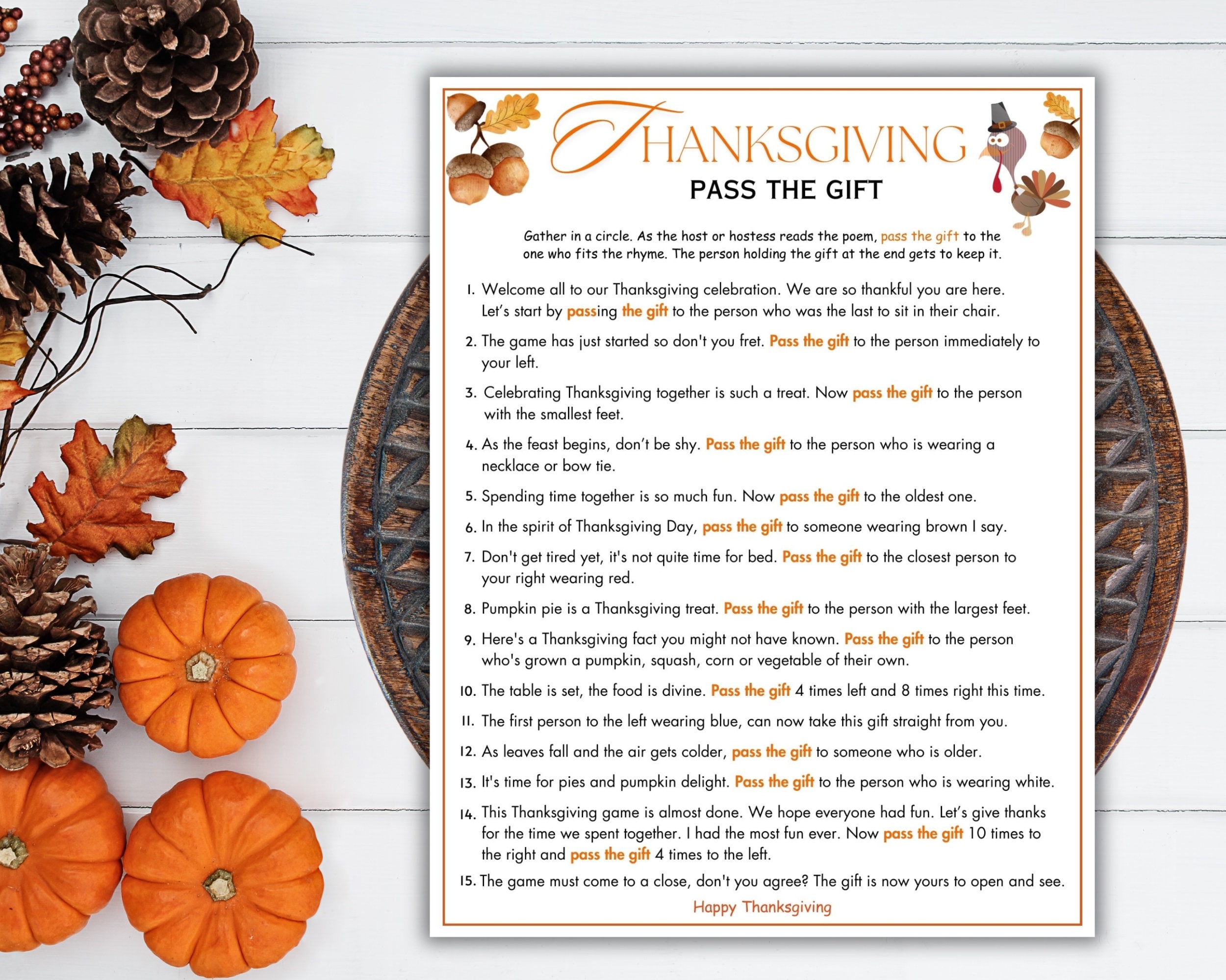 Thanksgiving Pass the Gift Game, Thanksgiving Games Printable, Left ...