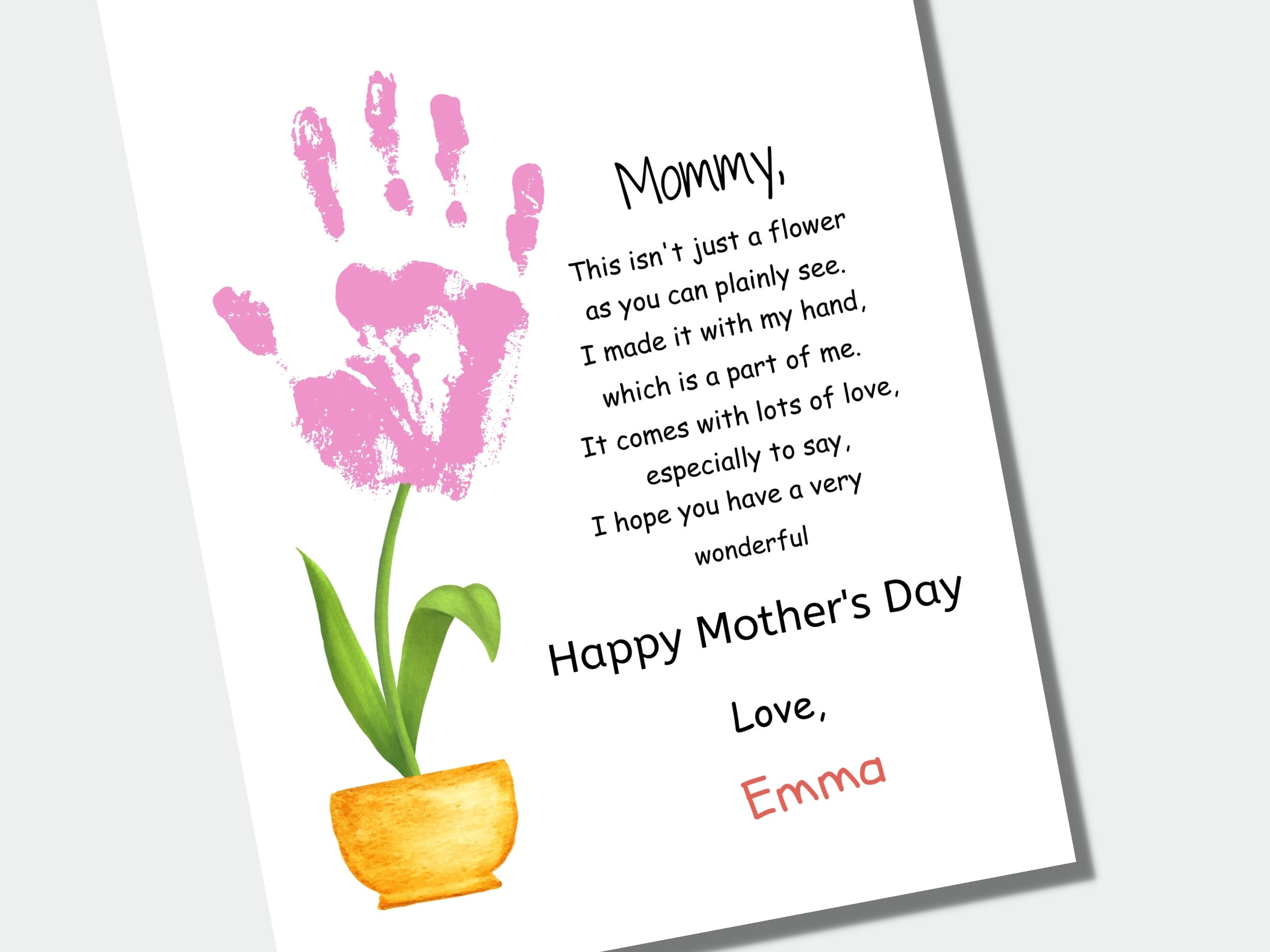 Mothers Day Handprint Craft Printable, Mothers Day Poem, Flower ...