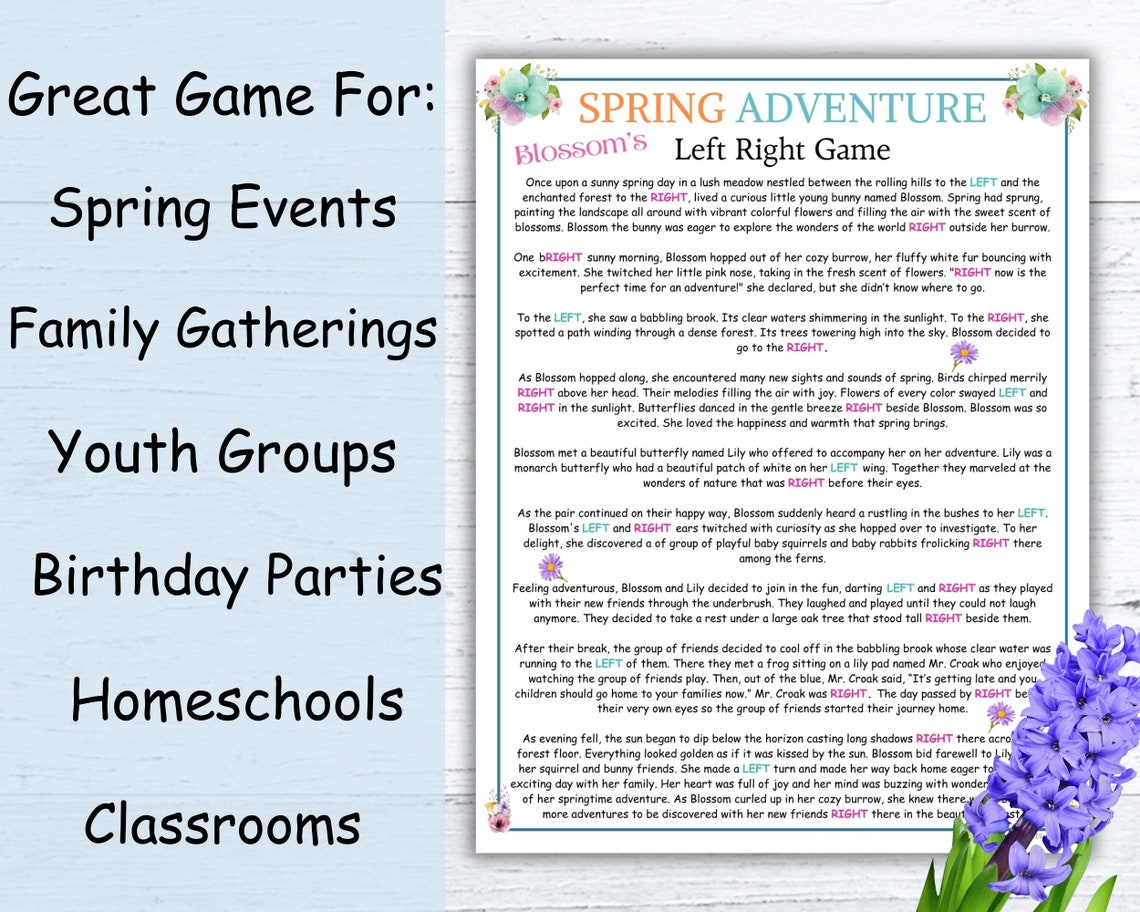 Spring Games Printable, Spring Left Right Game, Spring Party Game, Pass ...