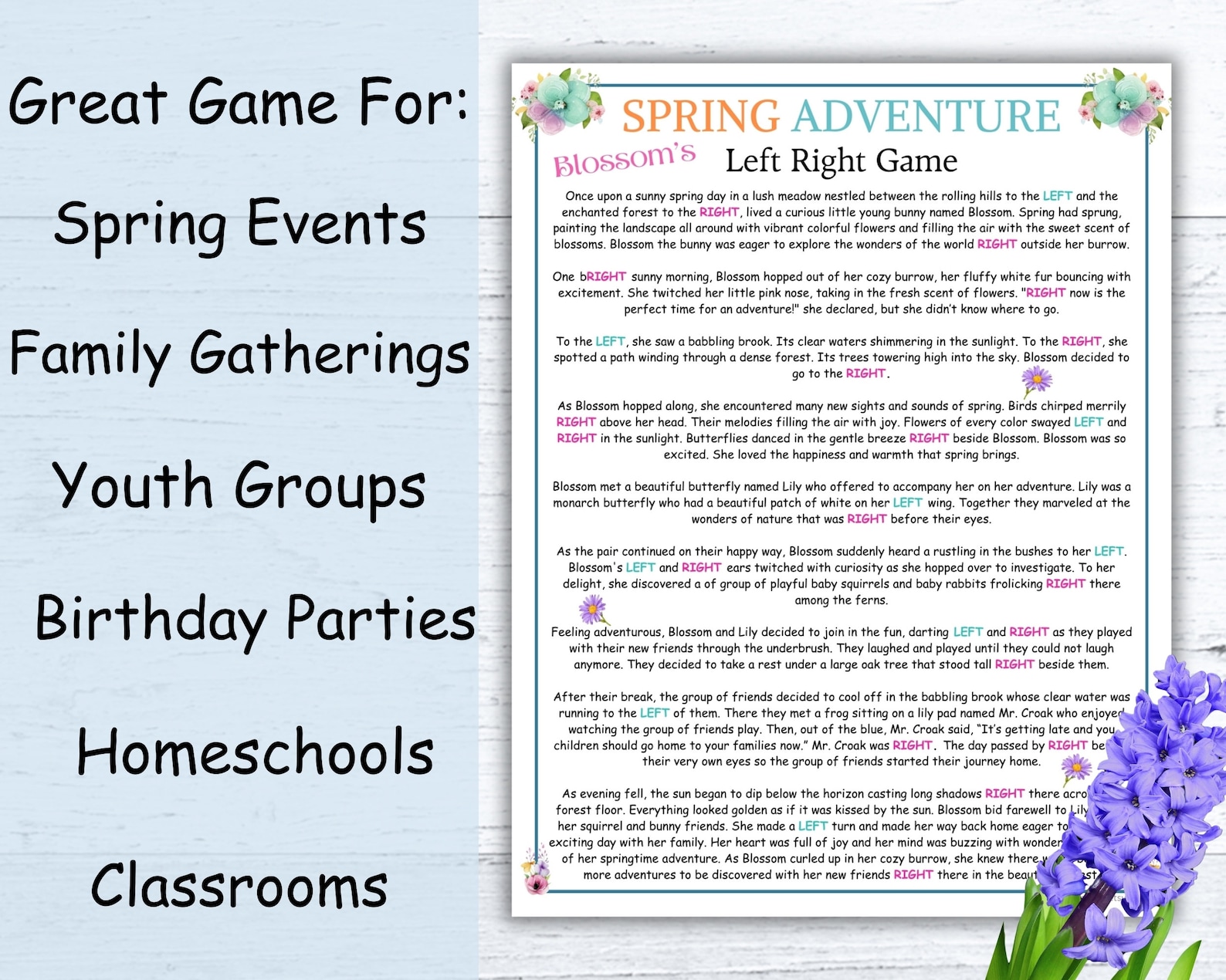 Spring Games Printable, Spring Left Right Game, Spring Party Game, Pass ...