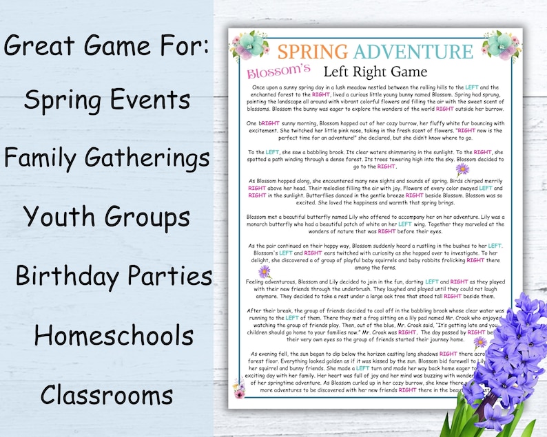 Spring Games Printable, Spring Left Right Game, Spring Party Game, Pass ...