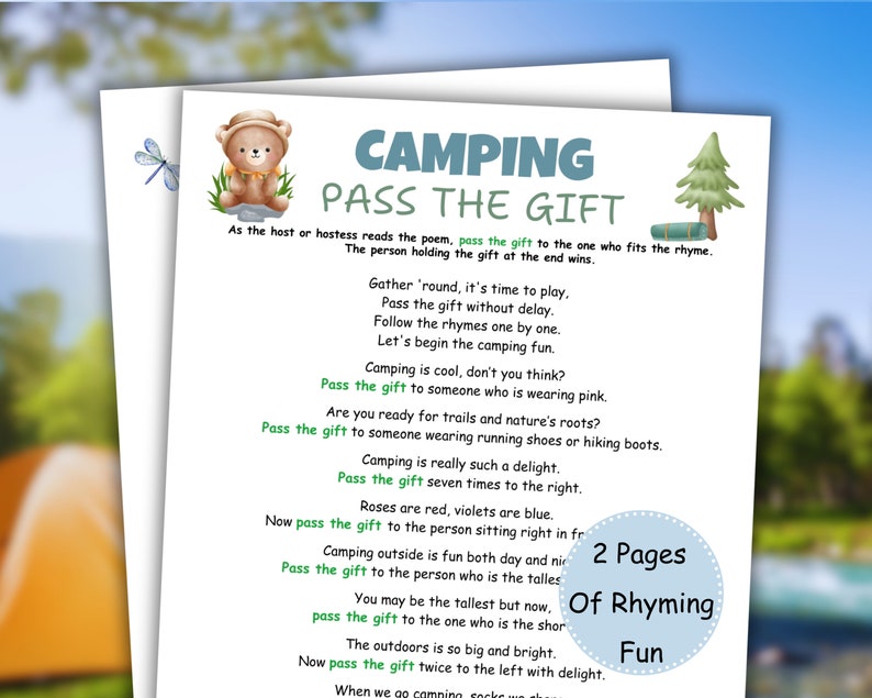 Camping Game, Camping Pass the Gift, Camping Party Printable, Camping ...