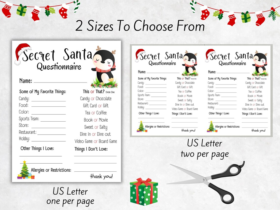 Secret Santa Questionnaire Printable, Secret Santa Form, Christmas Wish ...