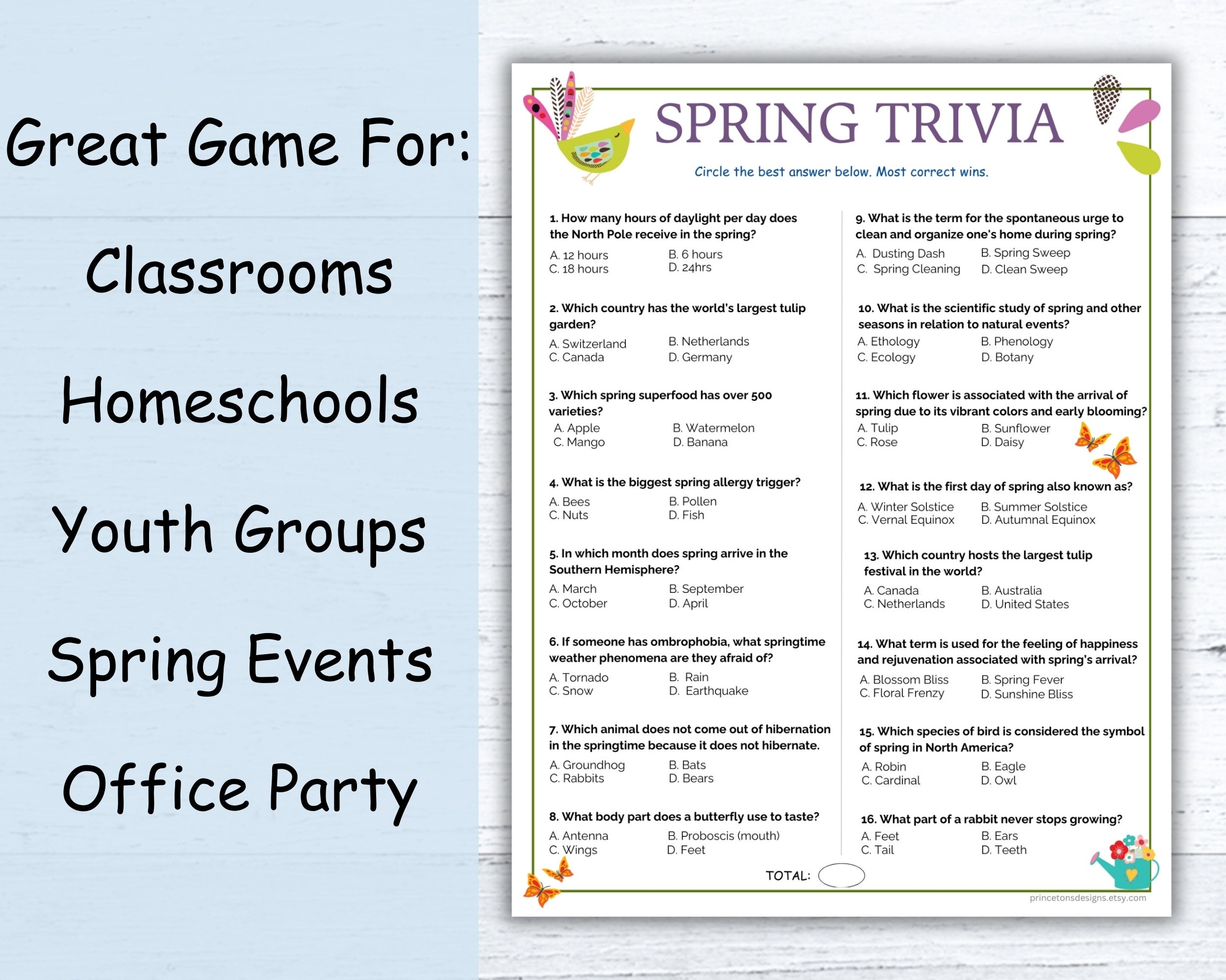 Spring Trivia Game, Printable Spring Game, Spring Party Ideas, Spring ...